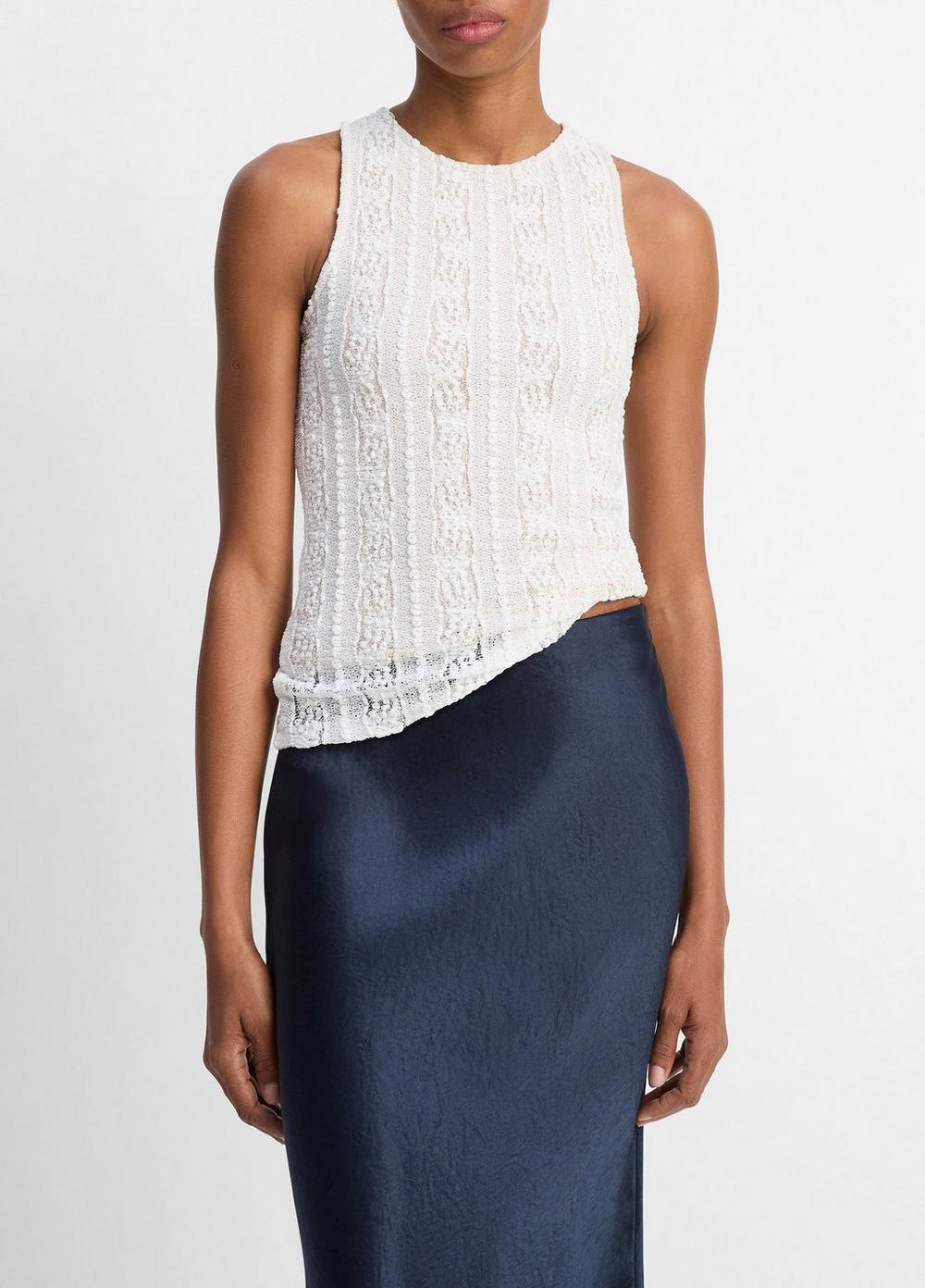 VINCE Vince Smocked Lace Shell